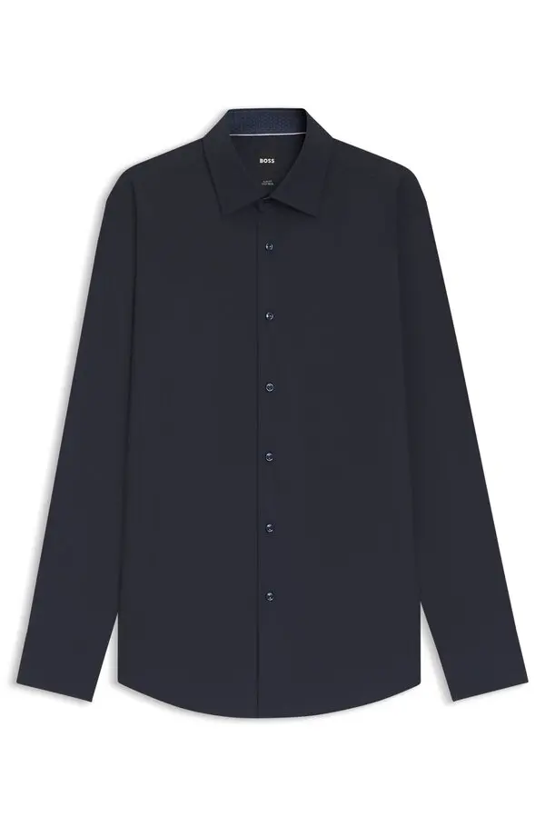 BOSS Easy-iron Slim-fit Shirt In Stretch-cotton Poplin - Dark Blue