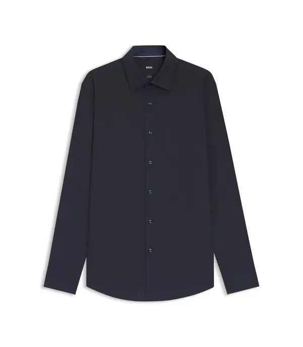 BOSS Easy-iron Slim-fit Shirt In Stretch-cotton Poplin - Dark Blue