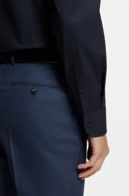 BOSS Easy-iron Slim-fit Shirt In Stretch-cotton Poplin - Dark Blue