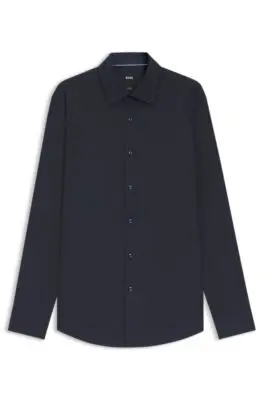 BOSS Easy-iron Slim-fit Shirt In Stretch-cotton Poplin - Dark Blue