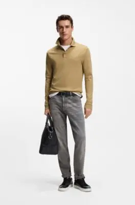 BOSS Long-sleeved Polo Shirt In Interlock Cotton With Logo