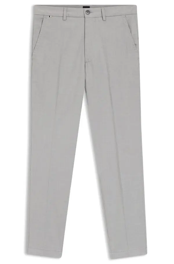 BOSS Slim-fit Stretch-cotton Dobby Trousers - Silver