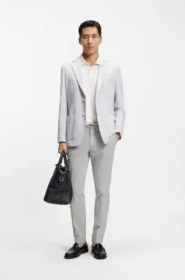 BOSS Slim-fit Stretch-cotton Dobby Trousers - Silver