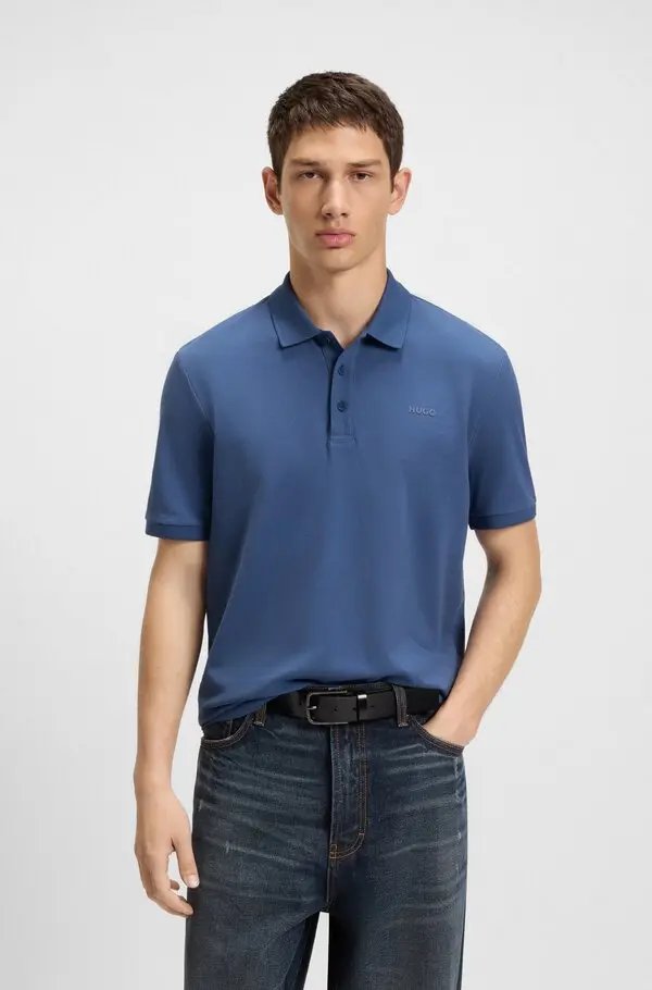 Hugo Regular-fit Cotton Polo With Logo Print - Blue
