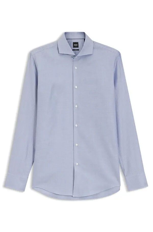 BOSS Wrinkle-resistant Slim-fit Shirt In A Cotton Blend - Blue