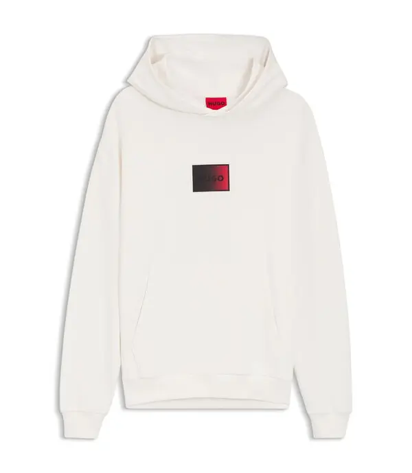Hugo Cotton Terry Hoodie With Gradient Logo - White