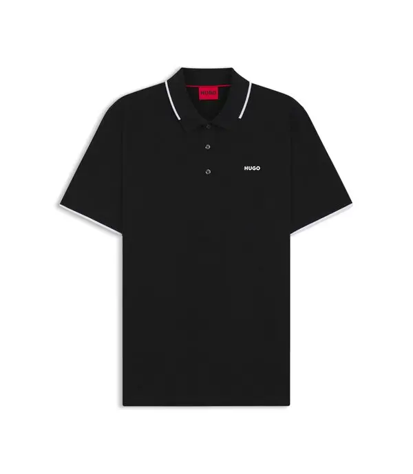 Hugo Embroidered-logo Slim-fit Polo Shirt In Stretch Cotton - Black