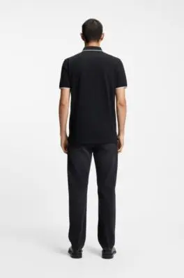 Hugo Embroidered-logo Slim-fit Polo Shirt In Stretch Cotton - Black