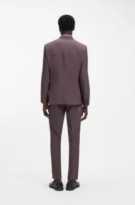 Hugo Two-piece Extra-slim-fit Suit In Wool-blend Poplin - Light Brown