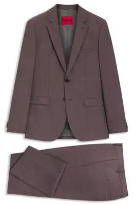 Hugo Two-piece Extra-slim-fit Suit In Wool-blend Poplin - Light Brown