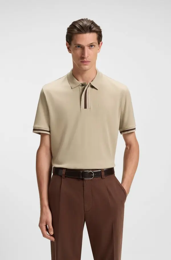 BOSS Interlock-cotton Polo Shirt With Contrast Tipping - Light Beige