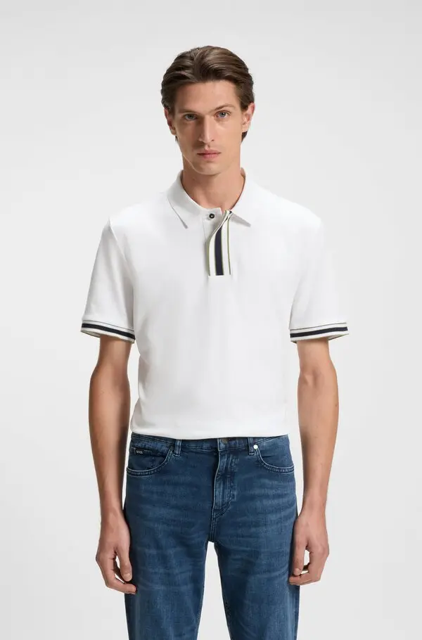 BOSS Interlock-cotton Polo Shirt With Contrast Tipping - White