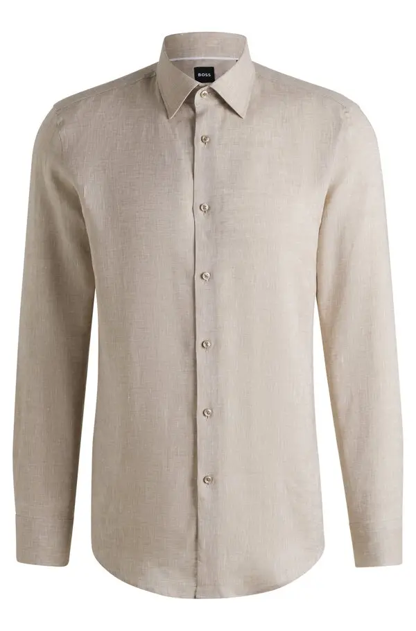 BOSS Slim-fit Shirt In Italian-made Linen - Light Beige