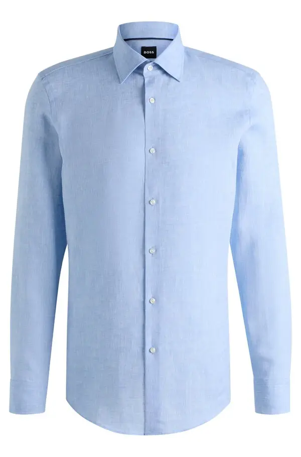 BOSS Slim-fit Shirt In Italian-made Linen - Light Blue