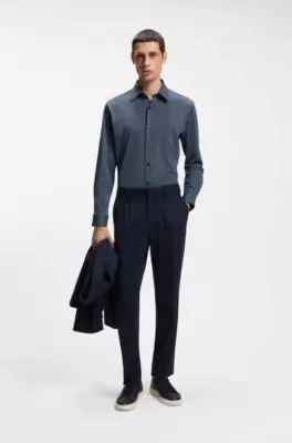 BOSS Patterned Slim-fit Shirt In Performance-stretch Jersey - Light Blue