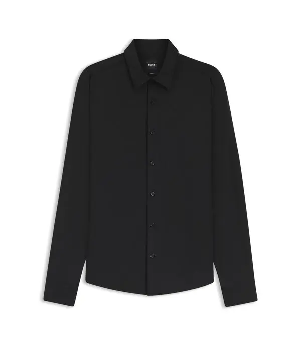 BOSS Performance-stretch Slim-fit Shirt In Structured Jersey - Black