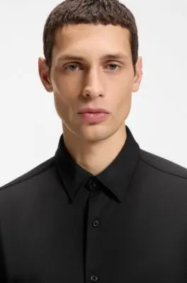 BOSS Performance-stretch Slim-fit Shirt In Structured Jersey - Black