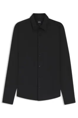 BOSS Performance-stretch Slim-fit Shirt In Structured Jersey - Black