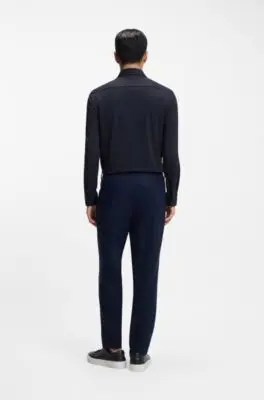 BOSS Performance-stretch Slim-fit Shirt In Structured Jersey - Dark Blue