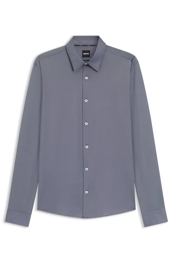 BOSS Slim-fit Shirt In Structured Performance-stretch Fabric - Grey
