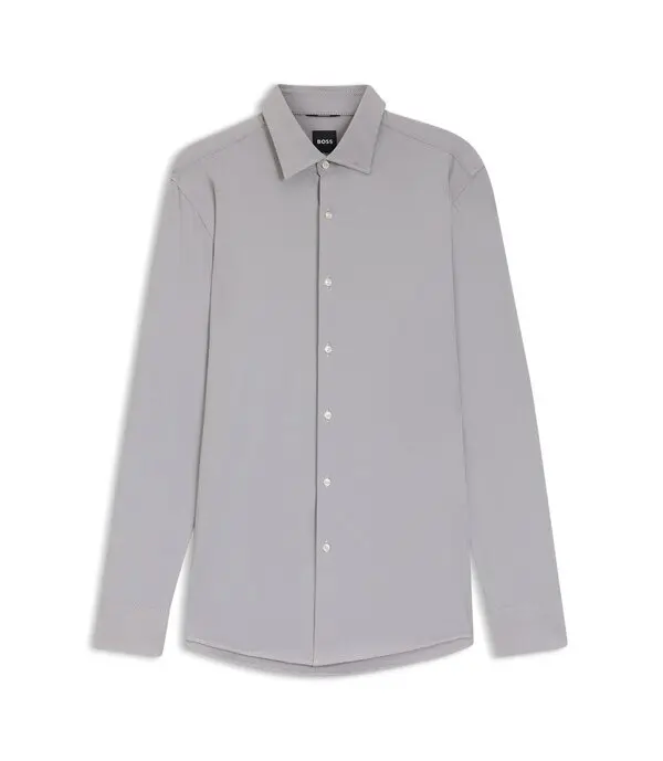 BOSS Slim-fit Shirt In Structured Performance-stretch Fabric - Khaki