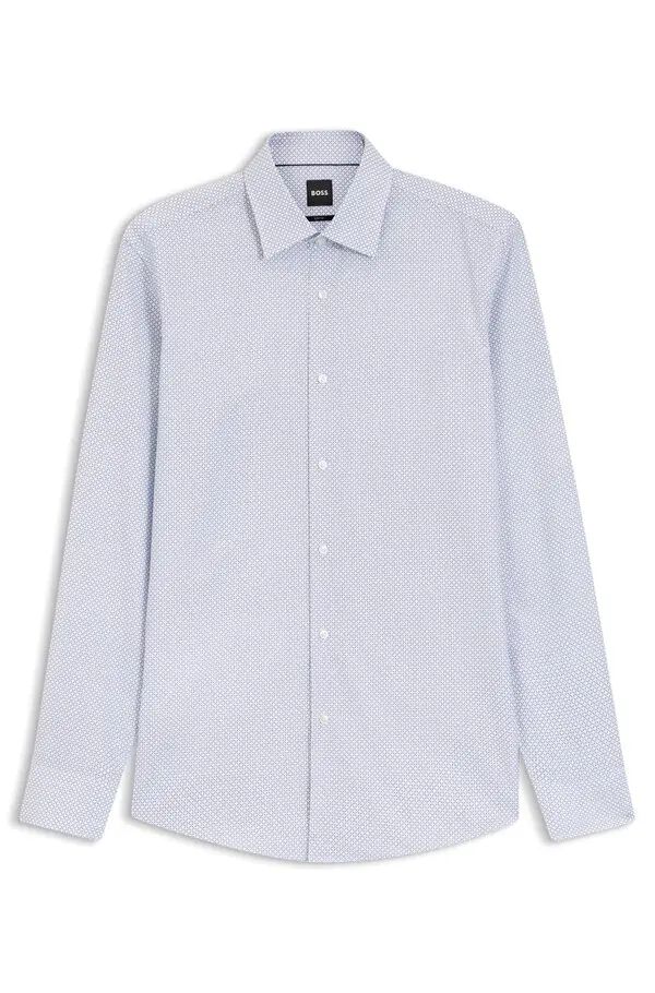 BOSS Printed Slim-fit Shirt In Italian-made Twill - Light Blue