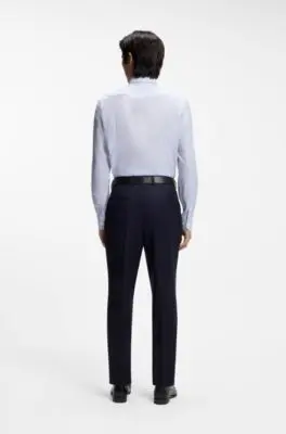 BOSS Printed Slim-fit Shirt In Italian-made Twill - Light Blue