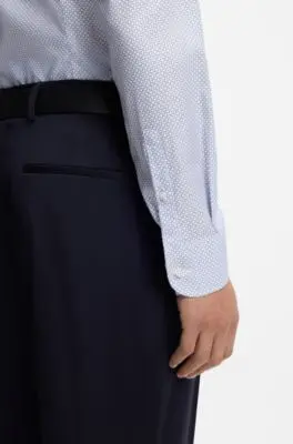 BOSS Printed Slim-fit Shirt In Italian-made Twill - Light Blue