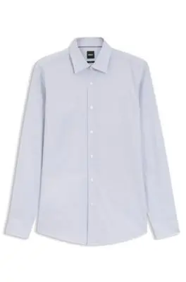 BOSS Printed Slim-fit Shirt In Italian-made Twill - Light Blue