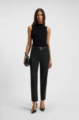 BOSS Virgin Wool Tapered Leg Trousers - Black