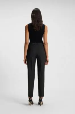 BOSS Virgin Wool Tapered Leg Trousers - Black