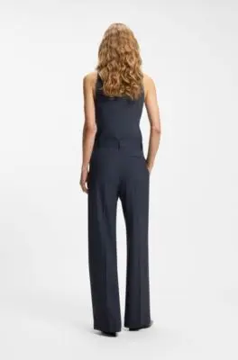 BOSS Virgin Wool Tapered Leg Trousers - Dark Blue
