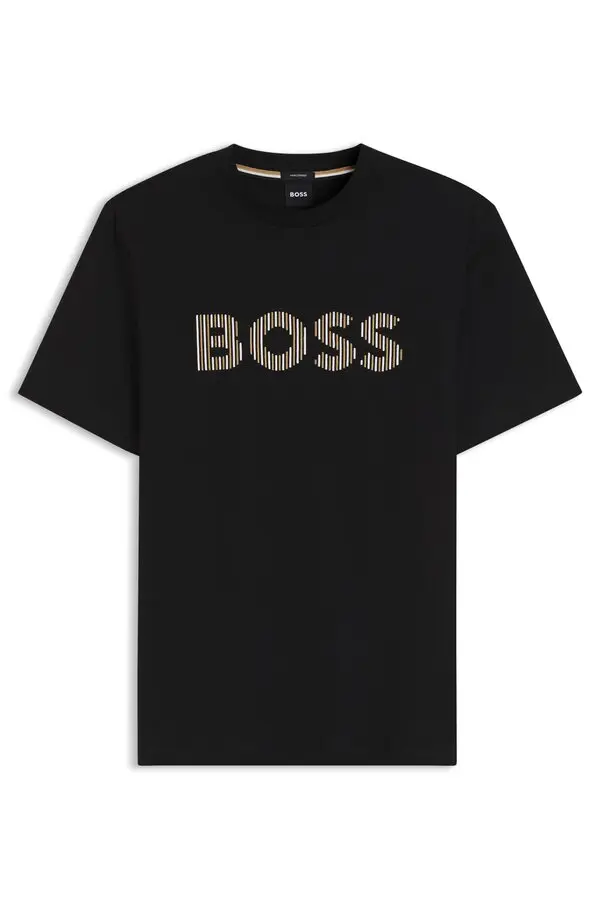 BOSS Stripe-artwork T-shirt In Cotton Jersey - Black