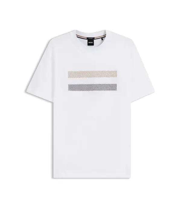 BOSS Stripe-artwork T-shirt In Cotton Jersey - White