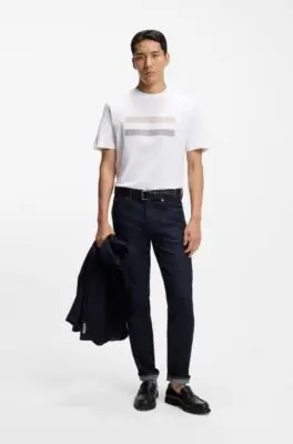 BOSS Stripe-artwork T-shirt In Cotton Jersey - White