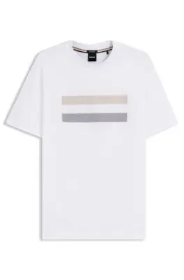 BOSS Stripe-artwork T-shirt In Cotton Jersey - White