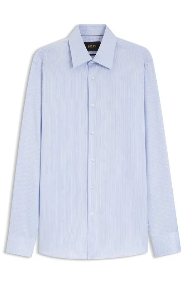 BOSS Striped Slim-fit Shirt In Italian Cotton Twill - Light Blue