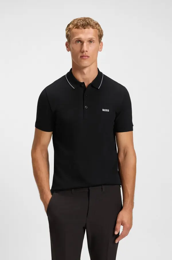 BOSS Tonal-logo Slim-fit Polo Shirt In Cotton Piqu - Black