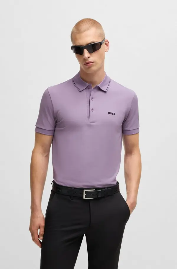 BOSS Tonal-logo Slim-fit Polo Shirt In Cotton Piqu - Light Purple