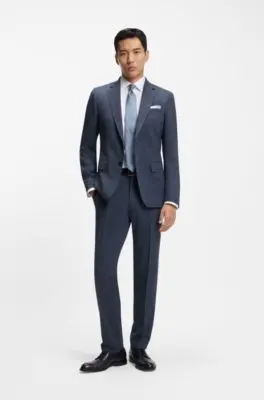 BOSS Patterned Slim-fit Trousers - Light Blue