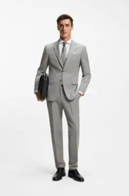 BOSS Patterned Slim-fit Trousers - Silver