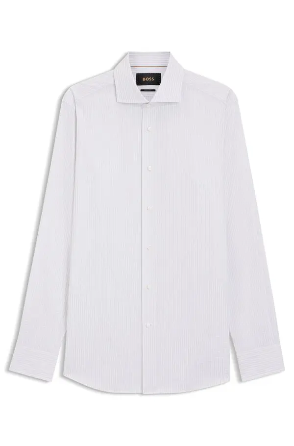 BOSS Striped Regular-fit Shirt In Italian-made Cotton - Silver