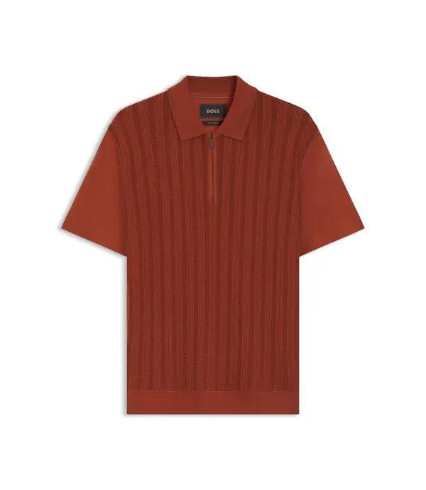 BOSS Cotton-silk Polo Shirt With Zip Neck - Brown
