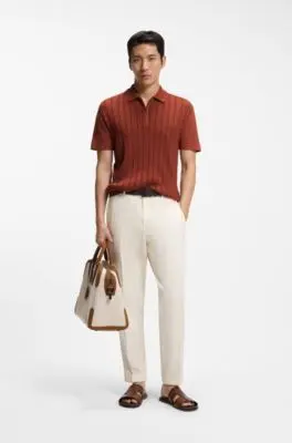 BOSS Cotton-silk Polo Shirt With Zip Neck - Brown