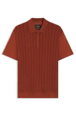 BOSS Cotton-silk Polo Shirt With Zip Neck - Brown