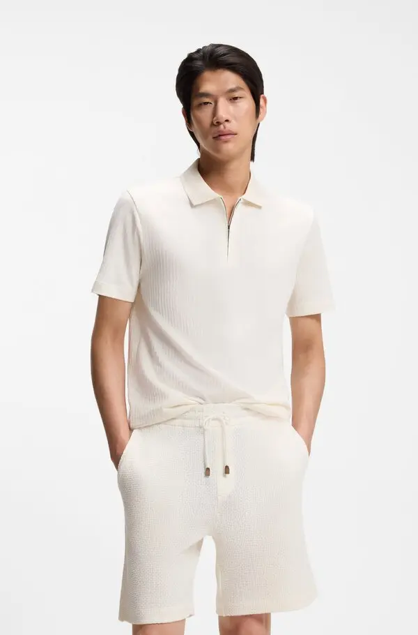 BOSS Cotton-silk Polo Shirt With Zip Neck - White