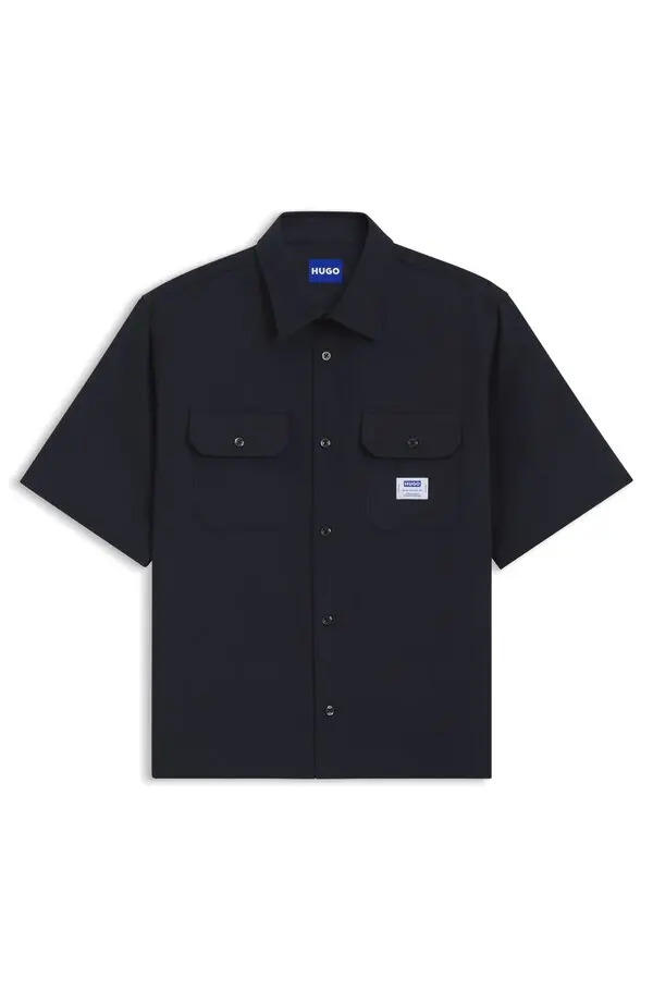 Hugo Oversize-fit Shirt In Cotton Twill - Dark Blue