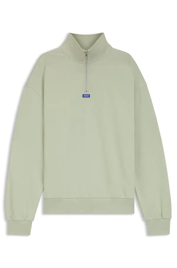 Hugo Cotton Terry Sweatshirt With Logo Patch - Light Green
