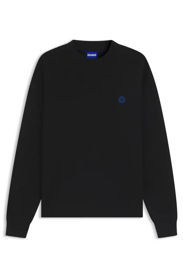Hugo Cotton-terry Sweatshirt With Logo Patch - Black