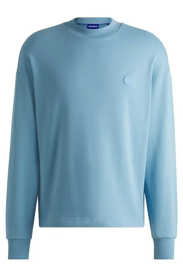 Hugo Cotton-terry Sweatshirt With Graphic Details - Light Blue